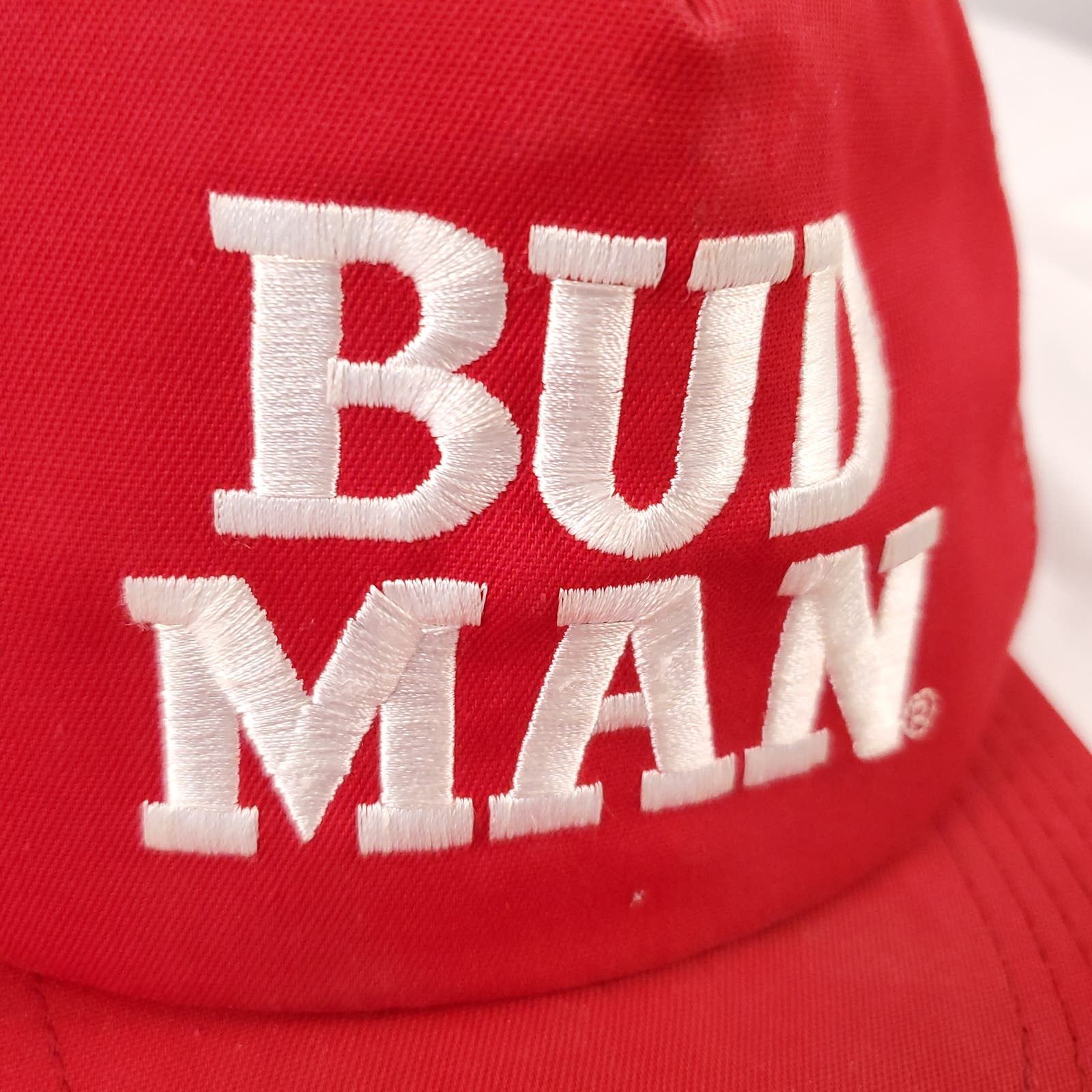 Budweiser Vintage Red Bud Man Embroidered Trucker Mess Hat Made in USA ...
