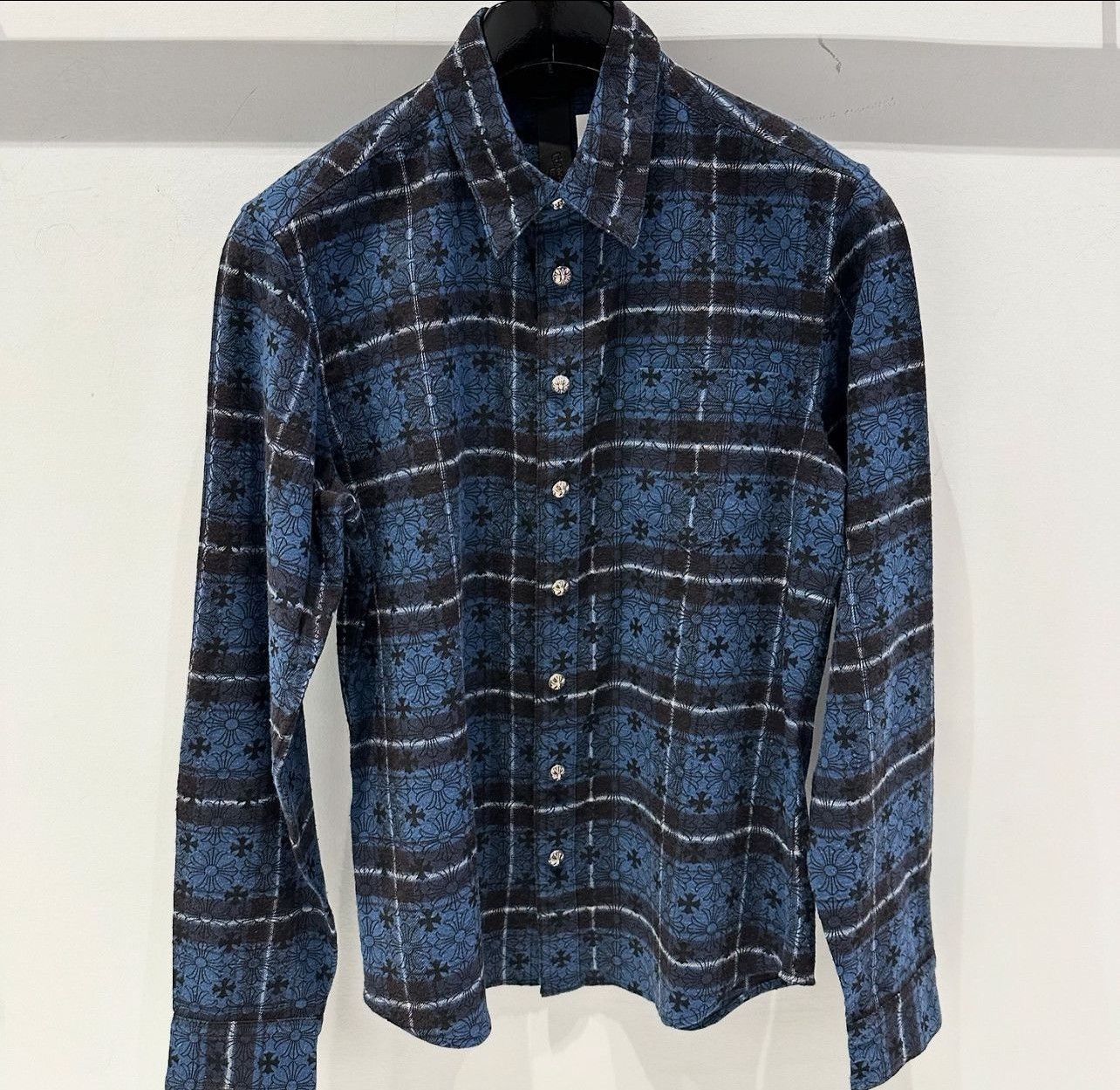 Chrome Hearts Chrome hearts plaid flannel leather cross patch shirt ...