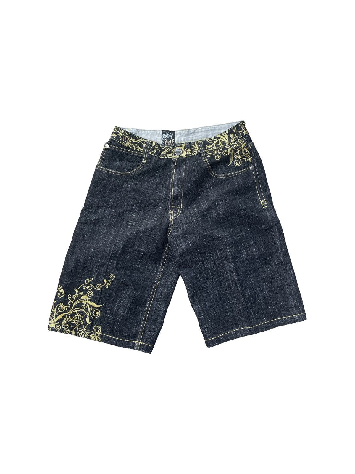 Streetwear × Vintage Delf Embroidered Black and Yellow Jorts/Denim ...
