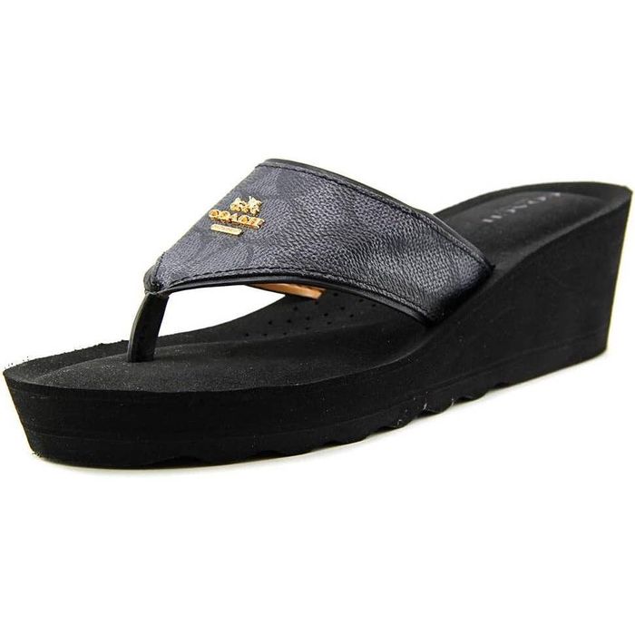 Coach COACH Janice Thong Wedge Flip Flop Sandals Black Smoke | Grailed