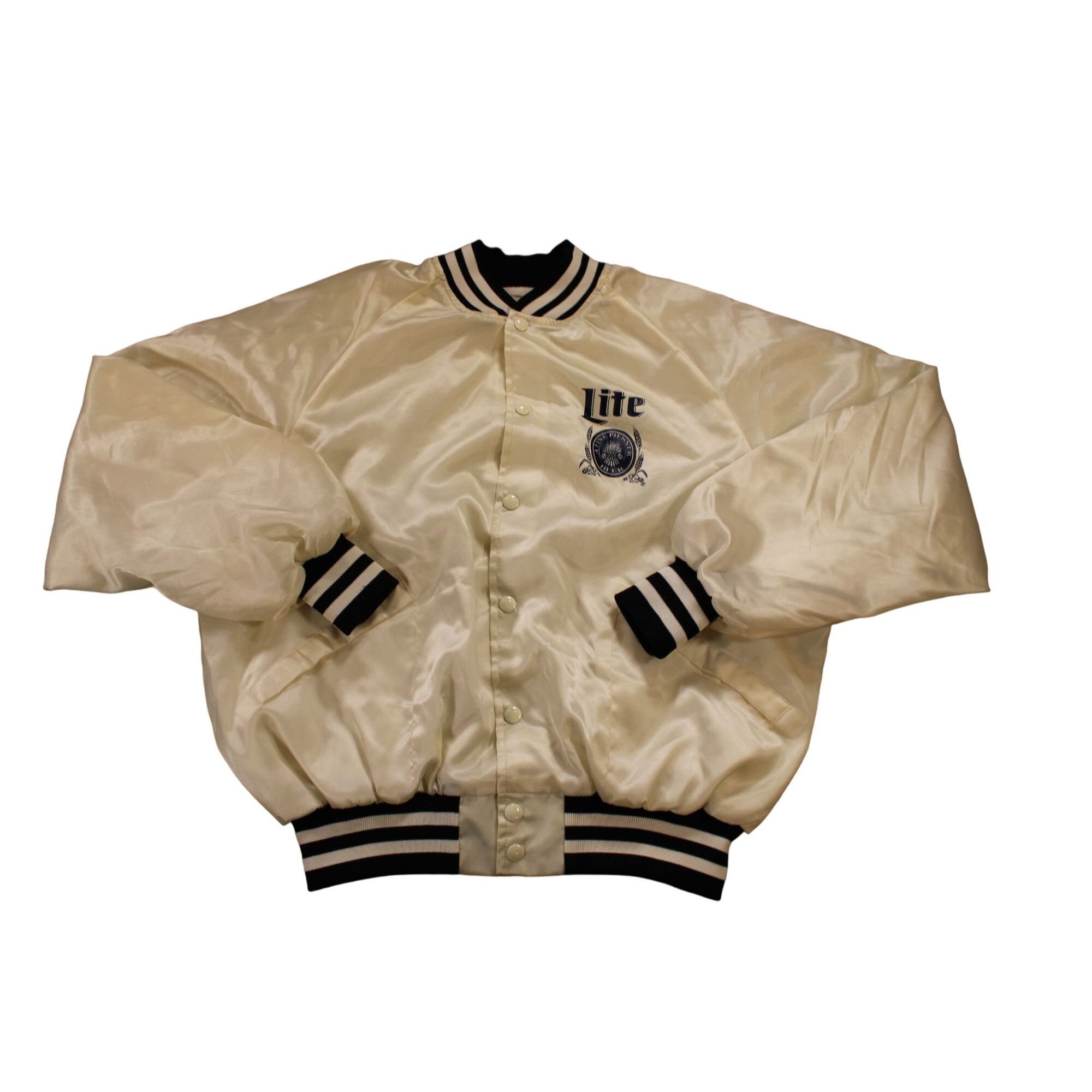 Vintage True Vintage 80s Miller Lite White Bomber Jacket | Grailed