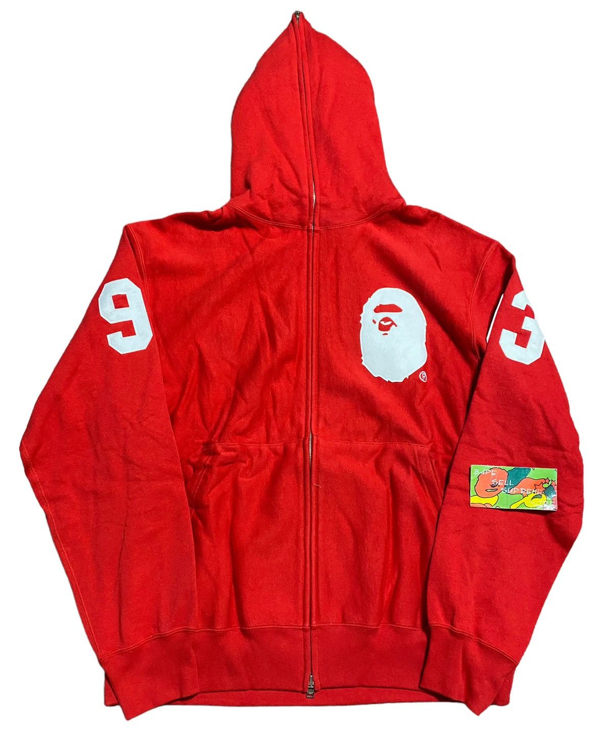 Bape BAPE BAPE HEAD Felt Patches Full Zip Hoodie Red | Grailed