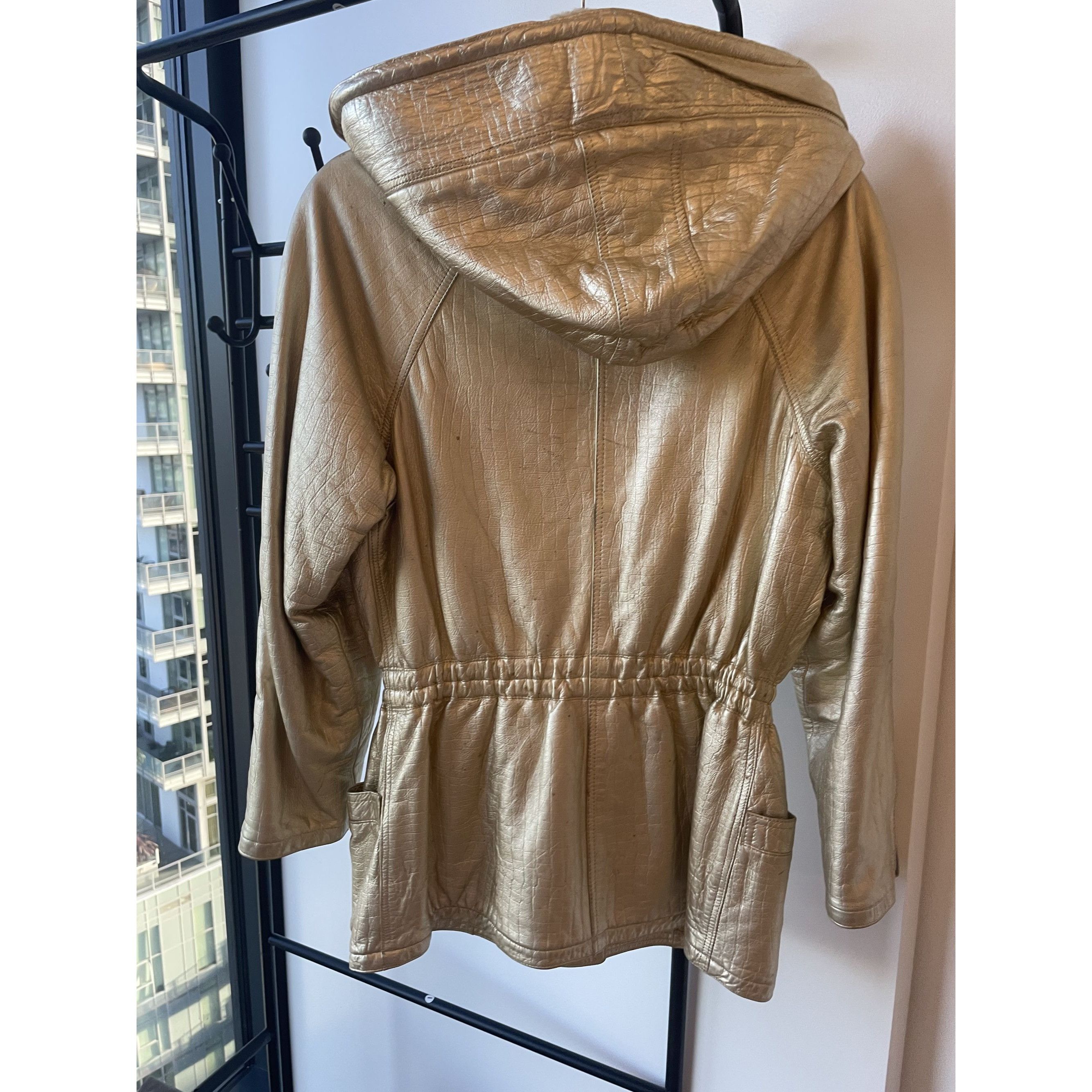 Versace Vintage Gold Metallic Hooded Leather Jacket Womens | Grailed