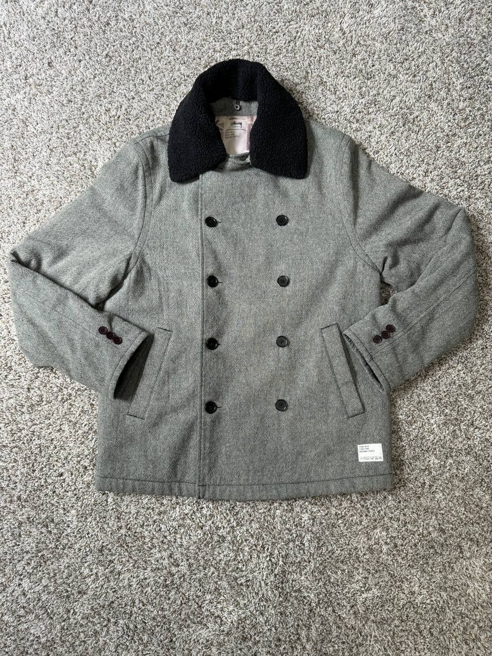 Stussy Stussy Men's Pea Coat Jacket Gray | Grailed