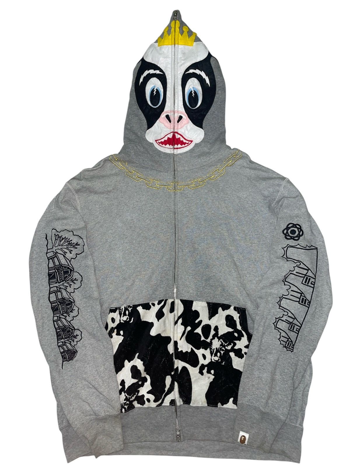 Bape × Nigo BAPE Holstein full zip hoodie Gray COW A Bathing Ape Size L ...