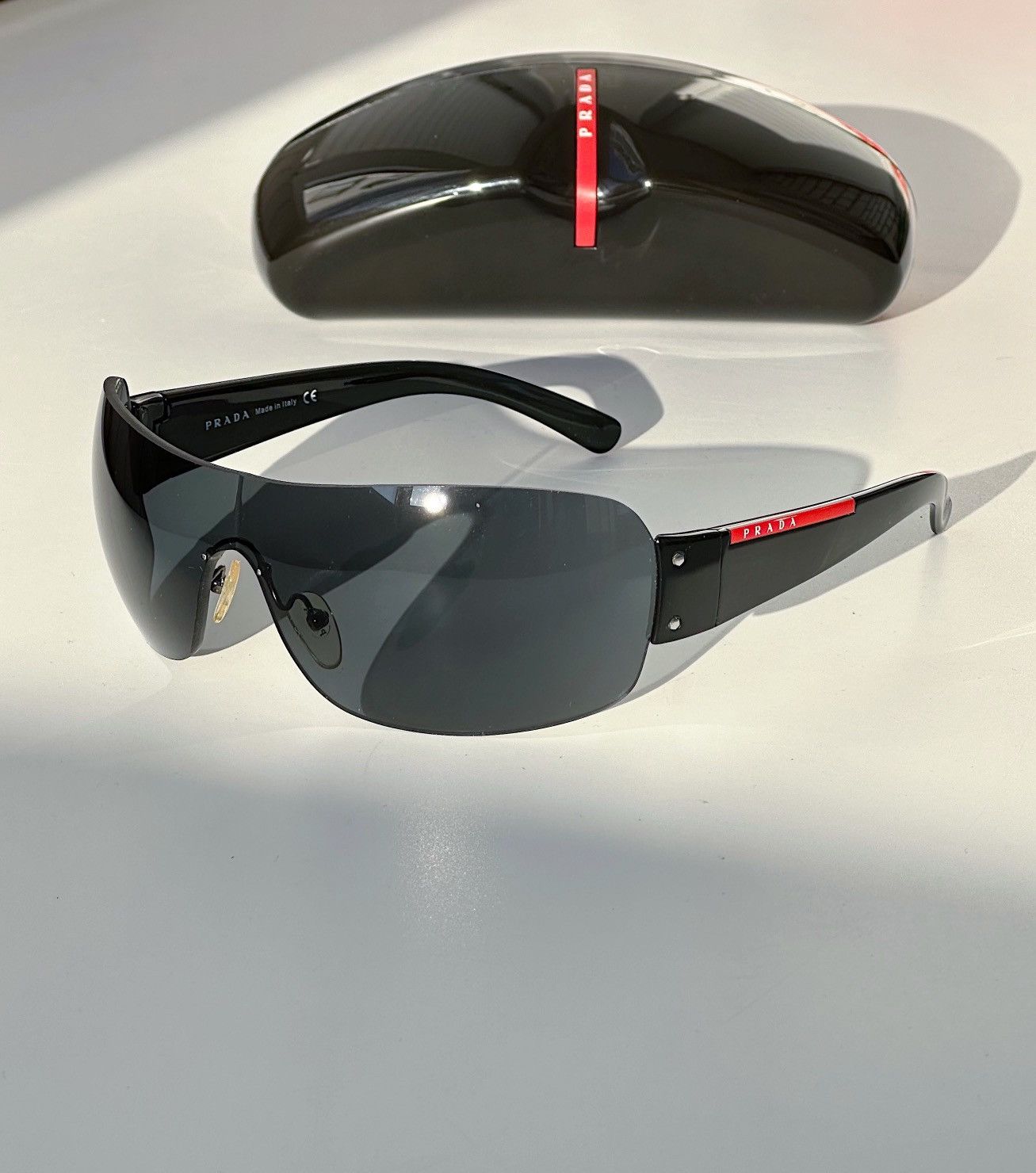 Prada × Streetwear × Vintage PRADA Mask Logo Sunglasses SPS07F y2k ...