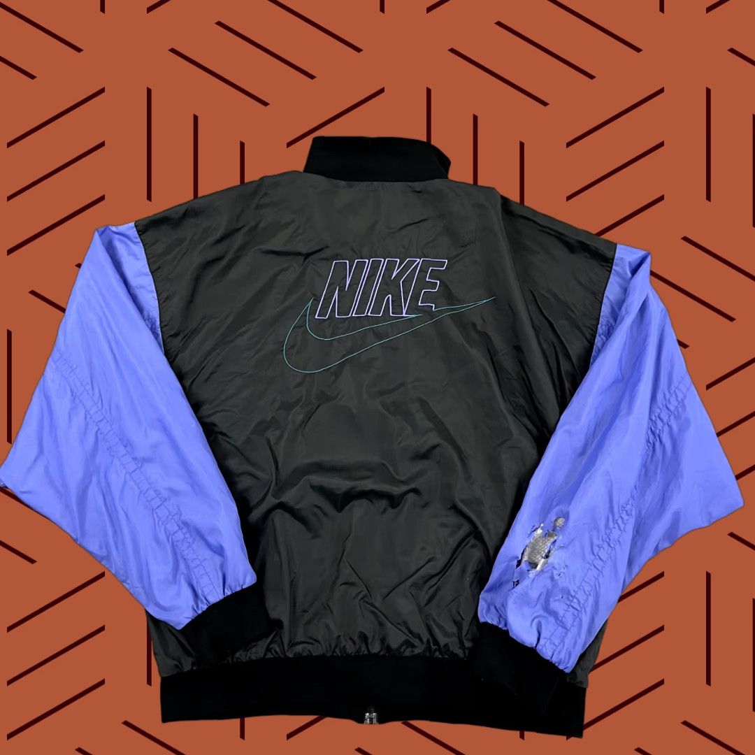 Nike VINTAGE Nike Jacket Mens L Black Purple Windbreaker Swoosh Track ...