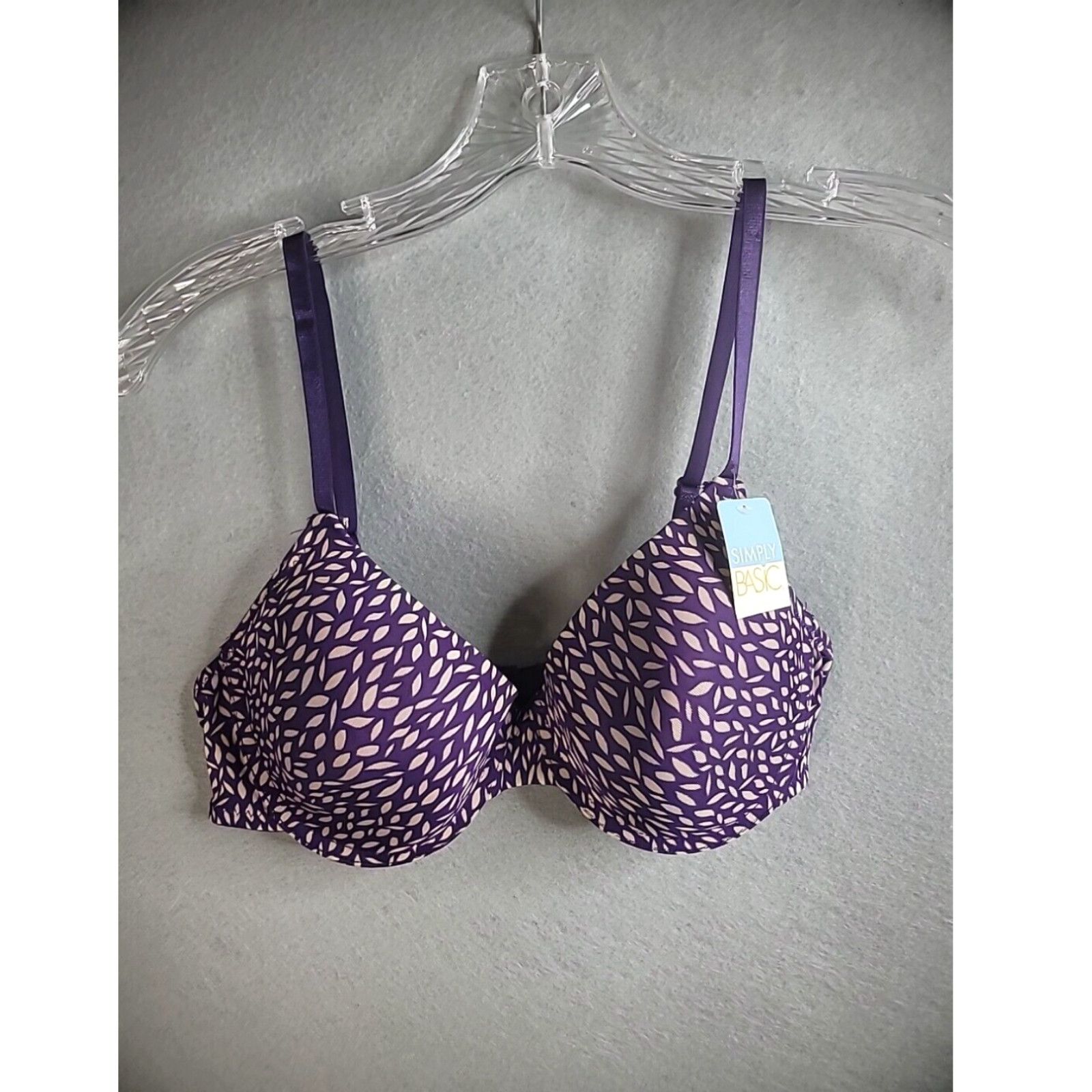 Vintage New Simply Basic Womens 36B T Shirt Bra Purple Beige Leaves 2 ...