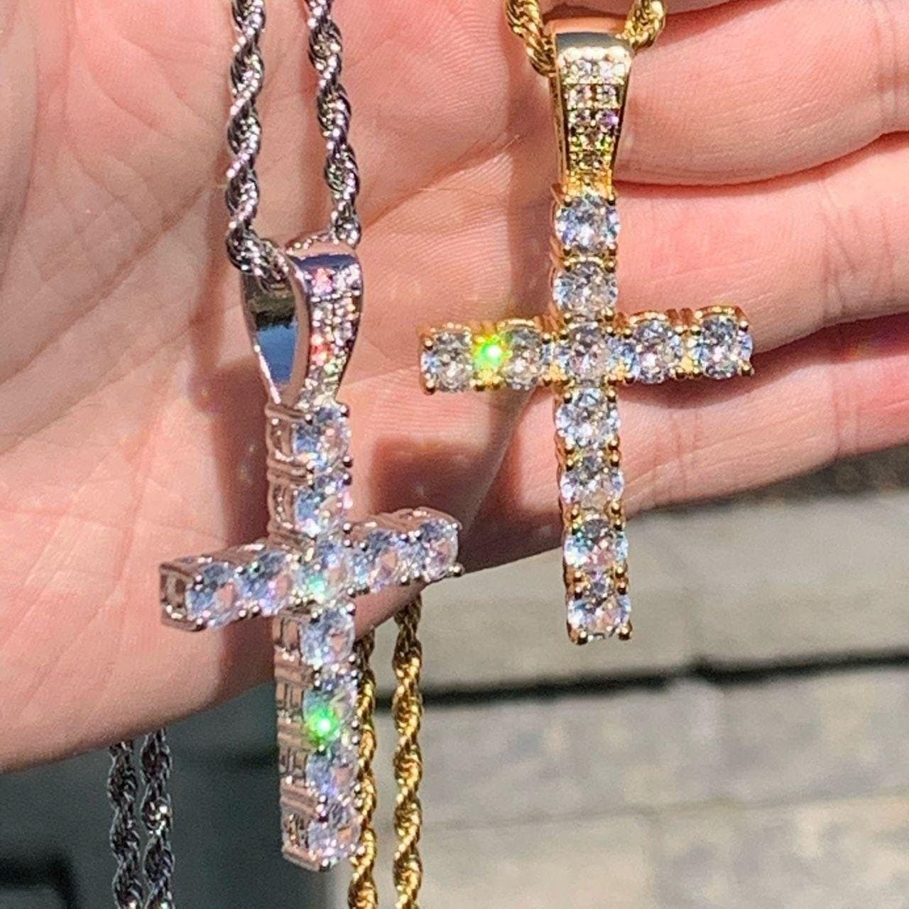 Cuban Link Chain Diamond Cross Pendant | Rope Chain Cuban Chain Figaro ...