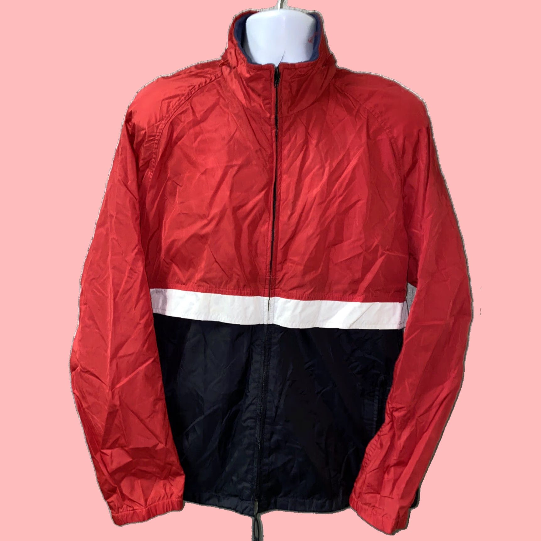 Vintage Woolrich Mens Rain Jacket Red Nylon Mesh Lined Full Zip Large L ...