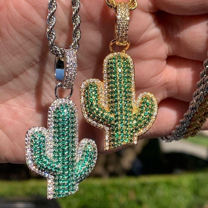 Cuban Link Chain Cactus Pendant Necklace Rope Chain Cuban Chain Figaro ...