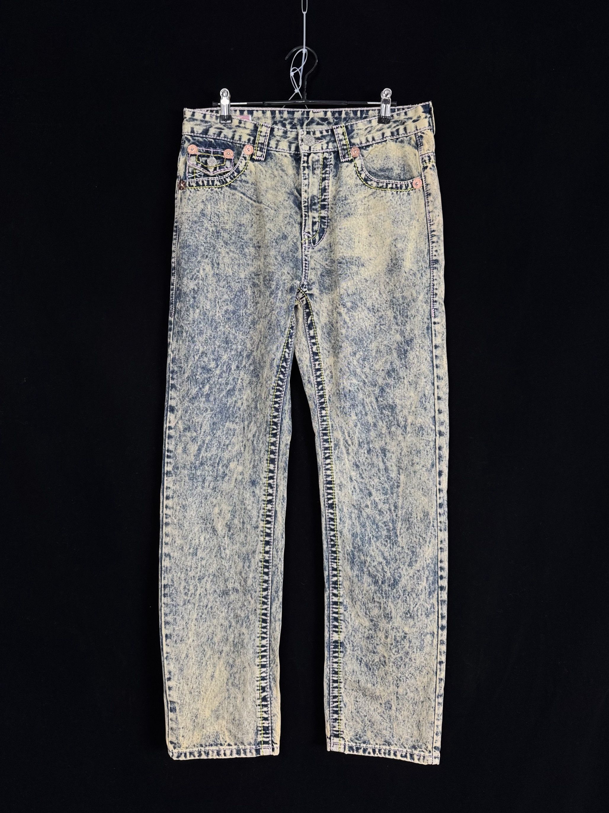 True Religion × Vintage UNWORN* THICK STITCHING HEAVY WASH TWO TONE ...
