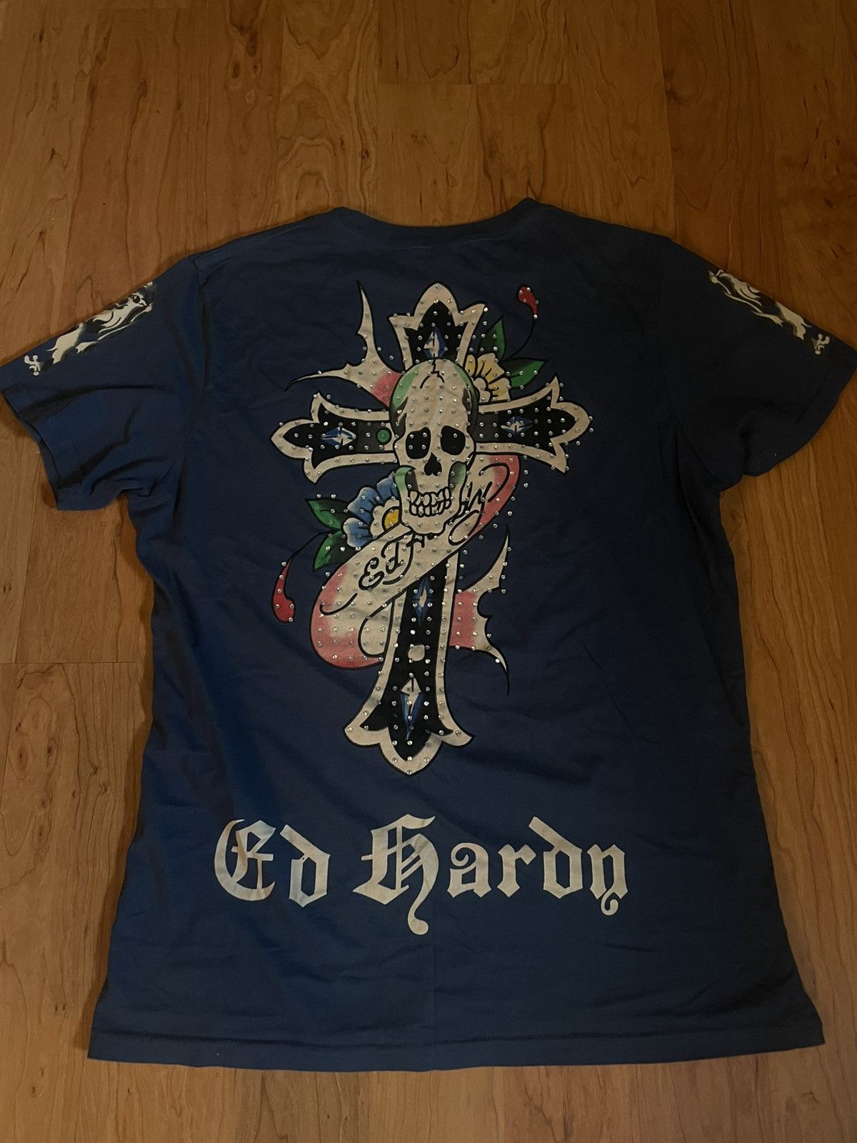 Ed Hardy × Vintage vintage ed hardy bedazzled skull cross tee | Grailed