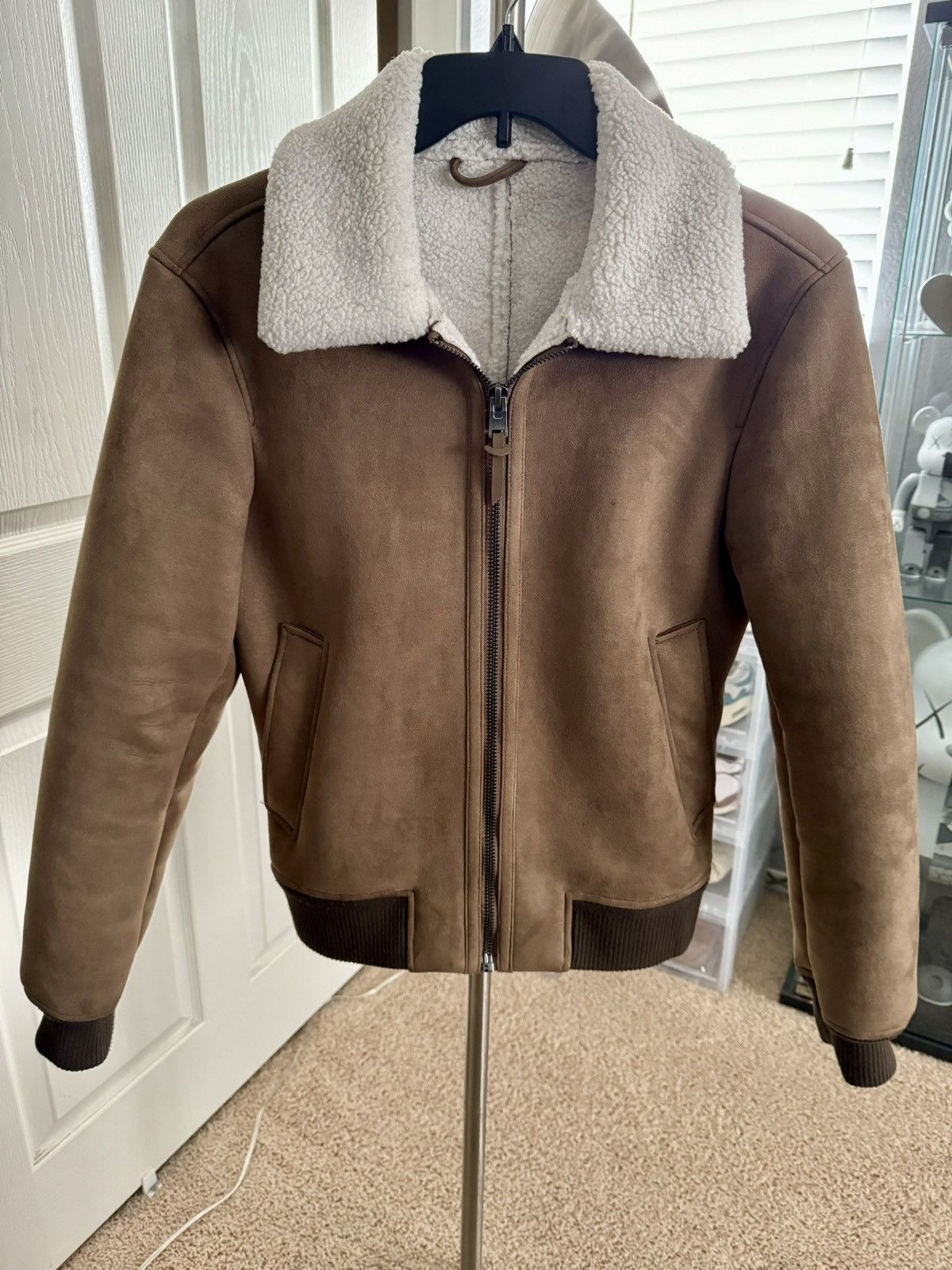 Mango Mango Tan Suede Sherpa Heavyweight Aviator Bomber Jacket | Grailed