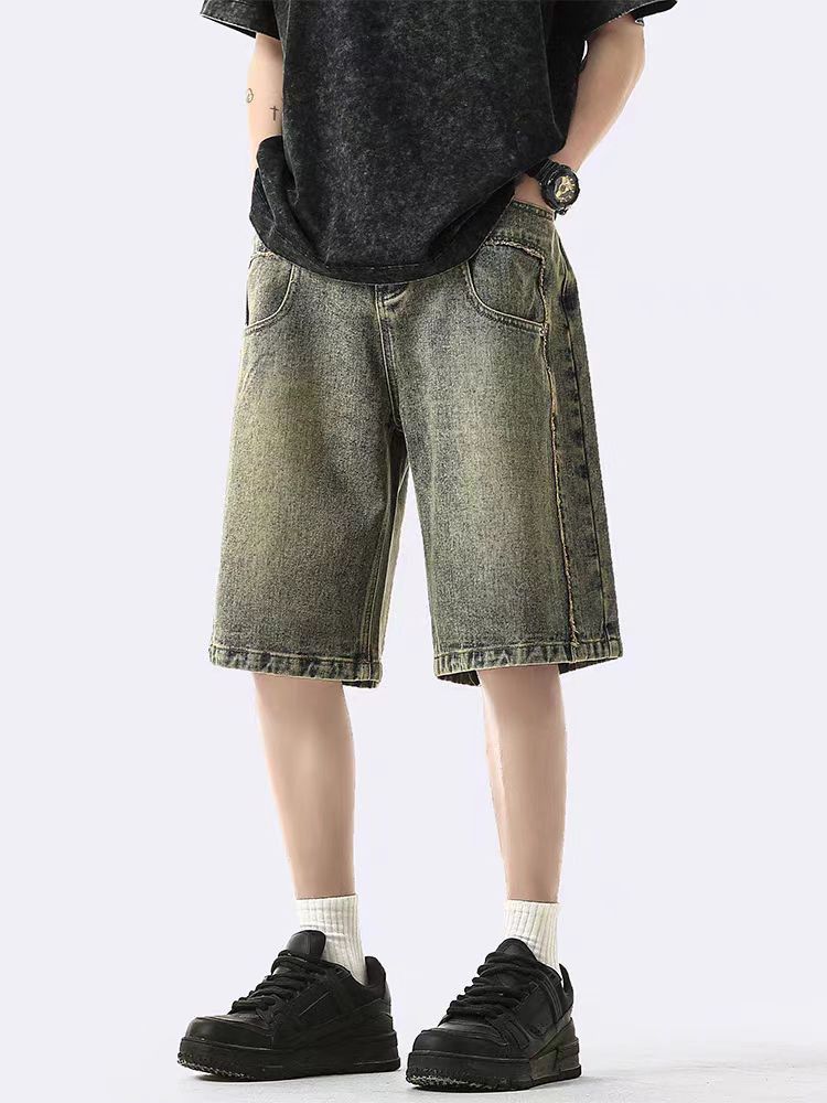 Jean × Streetwear Washed and Aged Mud Yellow Loose Fit Denim Shorts ...