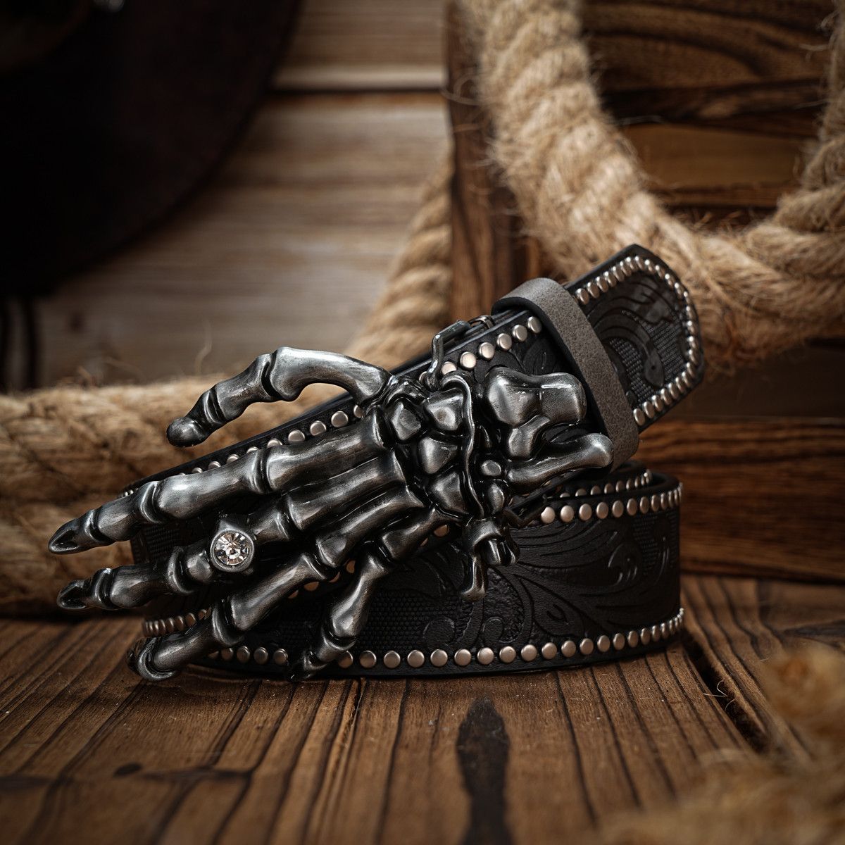 Japanese Brand × Streetwear × Vintage Rhinestone Skeleton Hand Belt ...