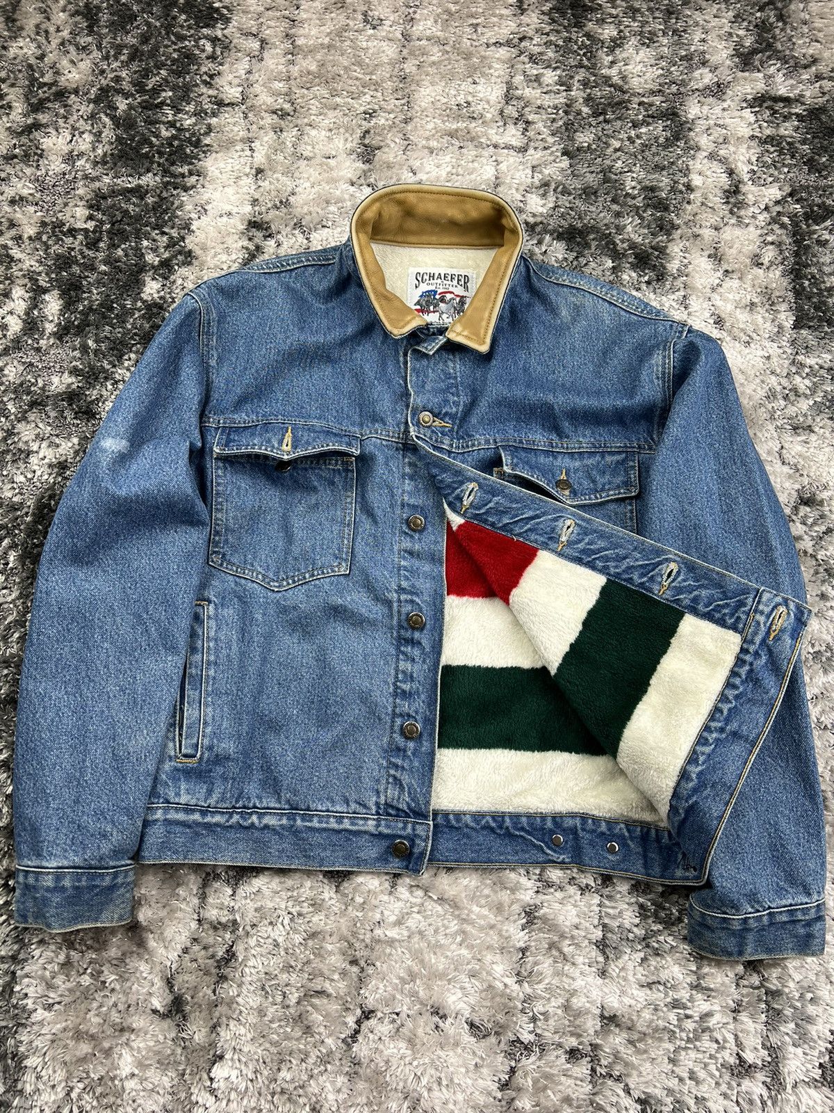 Vintage 2000s Schaefer Outfitter Leather Collar Rainbow Denim Jacket ...