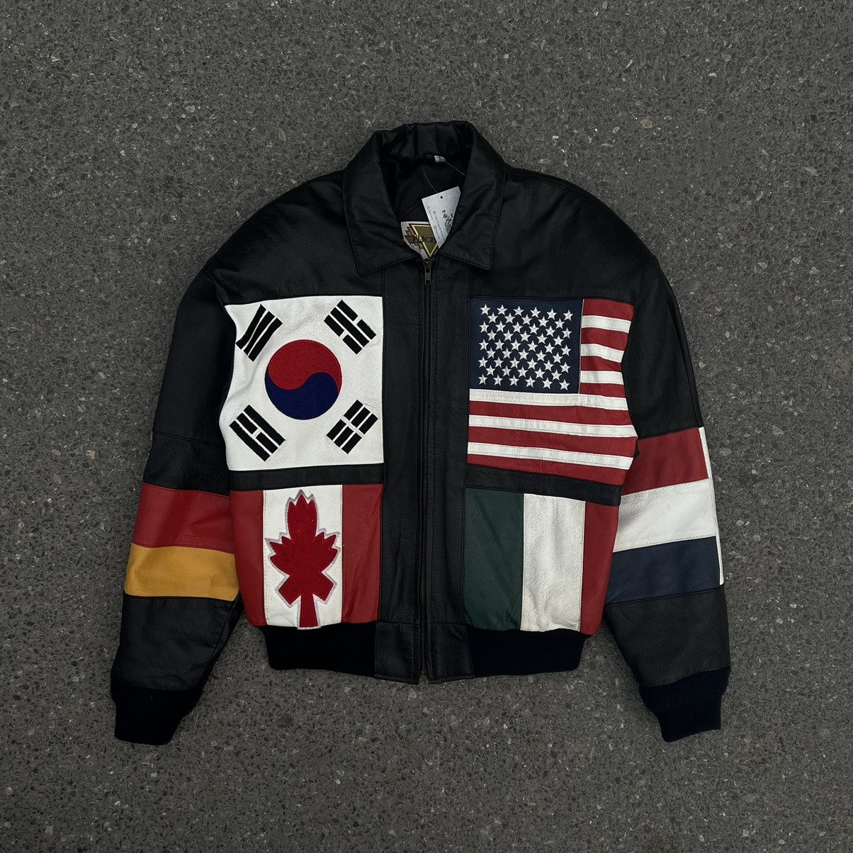 Leather × Phase 3 × Vintage Many Flags Leather Jacket | Grailed