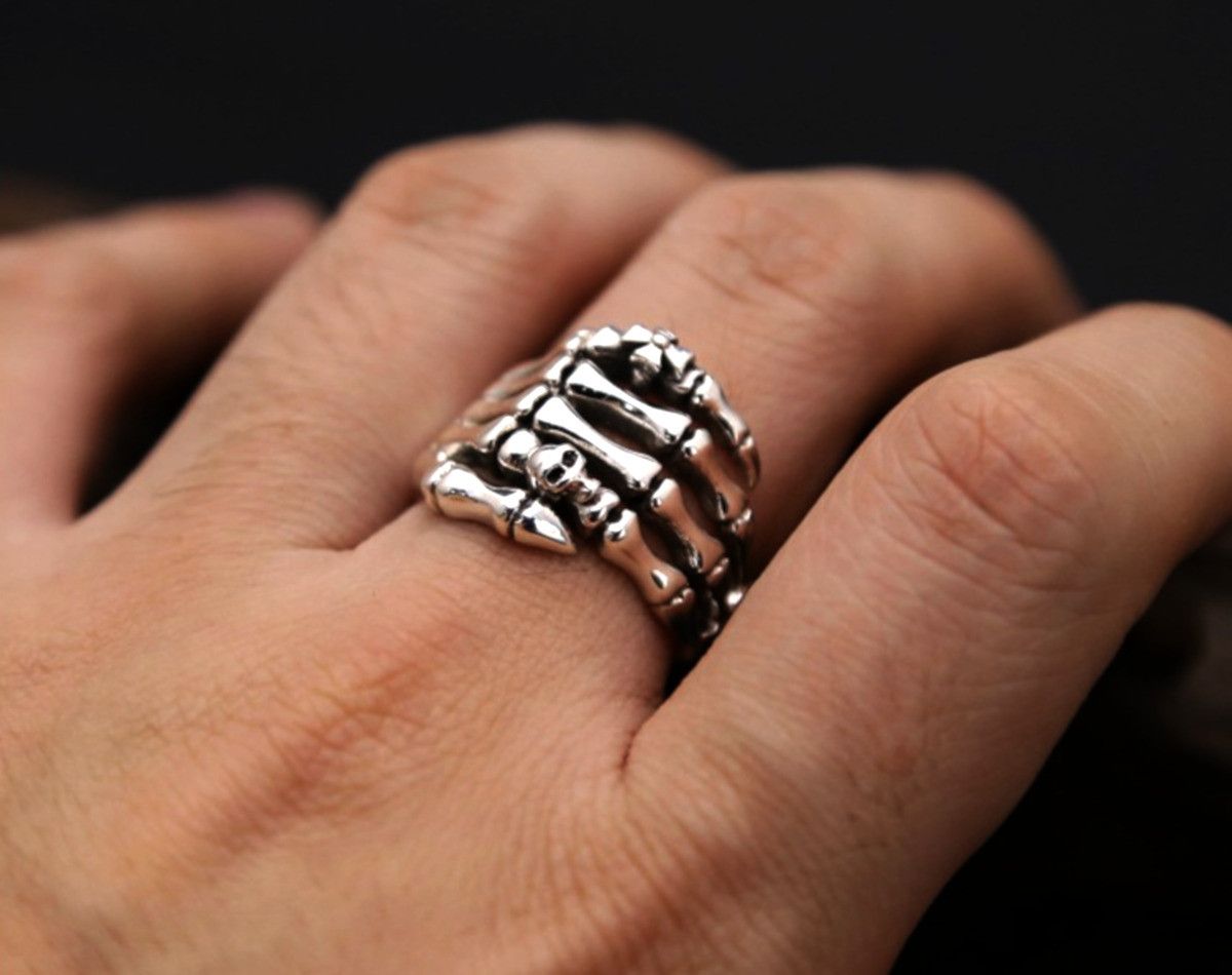 Designer × Silver × Vintage Vintage Punk Skull Skeleton Claw 925 Silver ...