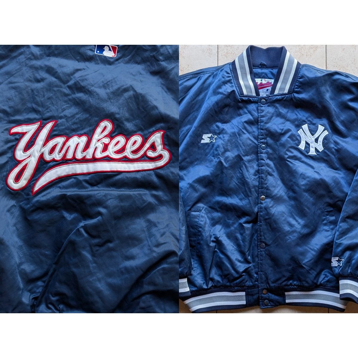 Starter NY Yankees 90s STARTER satin Red Script bomber XL MLB vtg | Grailed