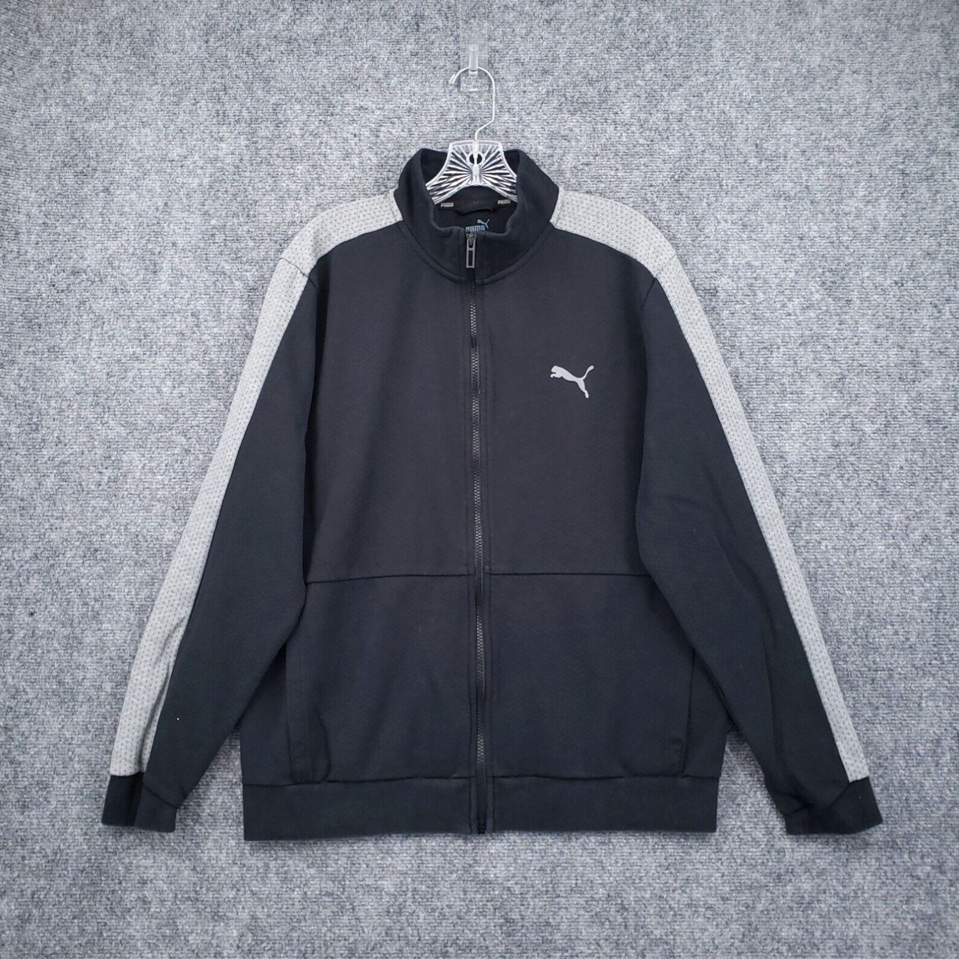 Puma Mens Large Black Gray Full Zip Mock Neck Track Jacket with Striped ...