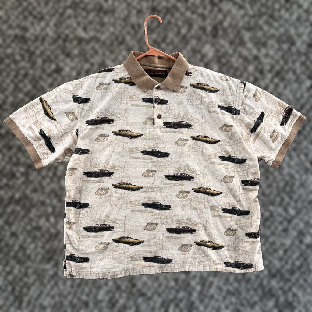 Vintage VINTAGE Woodland Classic Car Polo Shirt Men Extra Large Beige ...