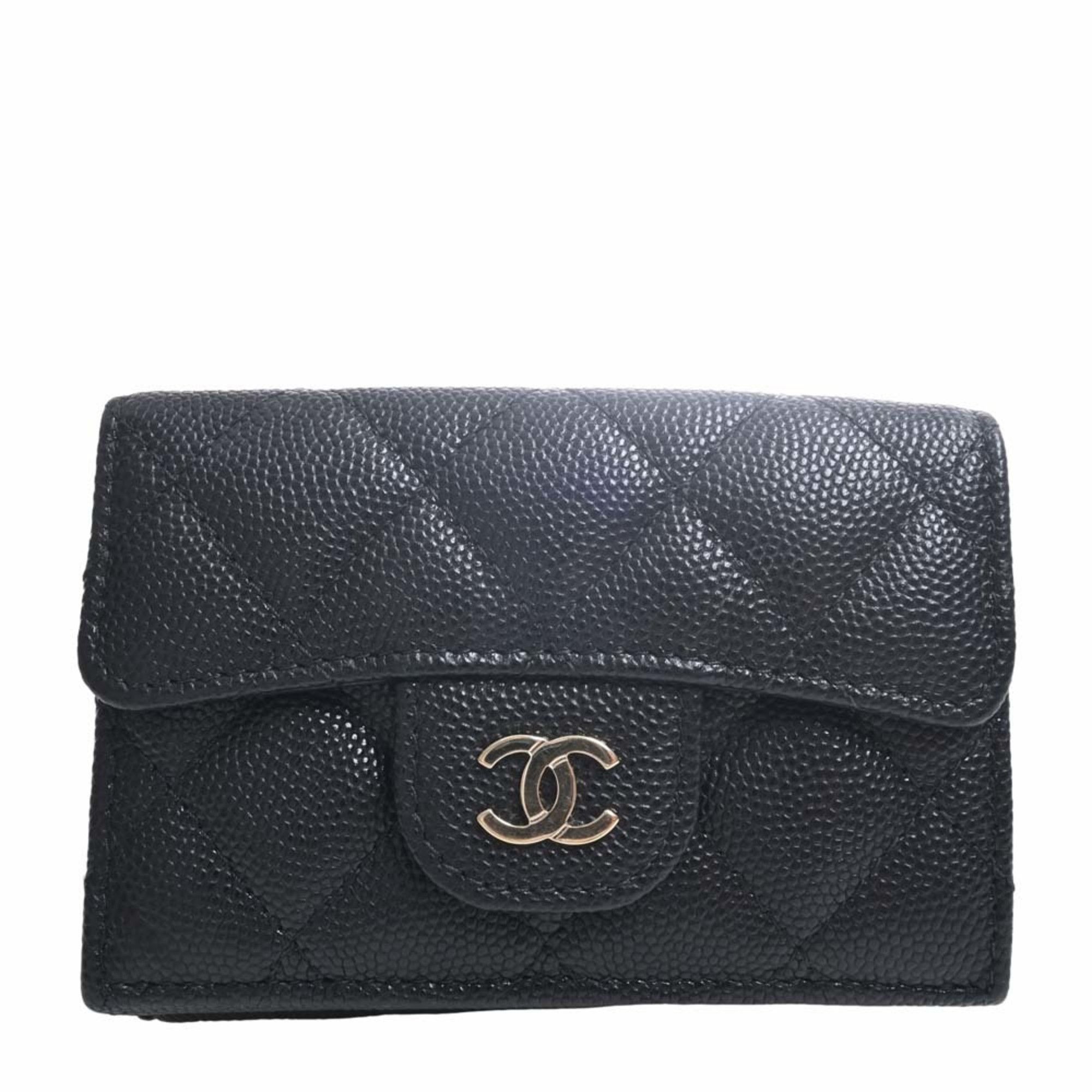 Chanel CHANEL Caviar Skin Matelasse Coco Mark Trifold Wallet Black ...