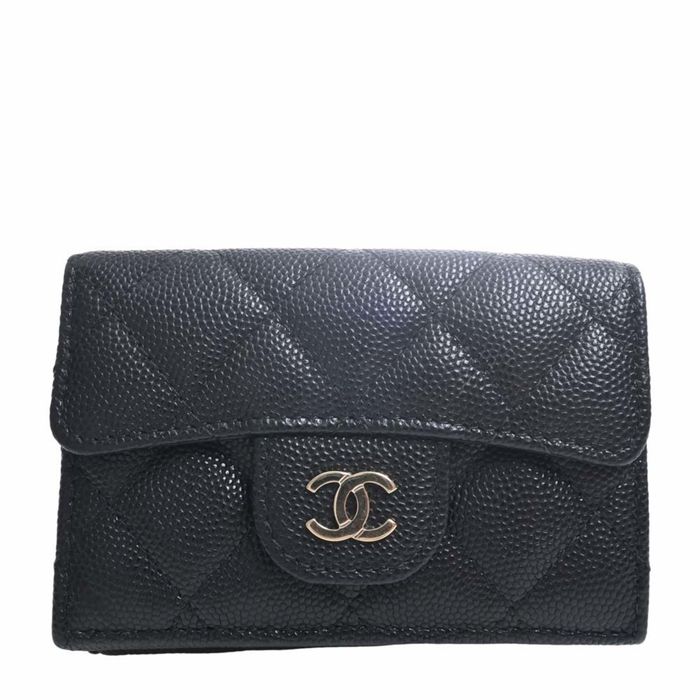 Chanel CHANEL Caviar Skin Matelasse Coco Mark Trifold Wallet Black ...