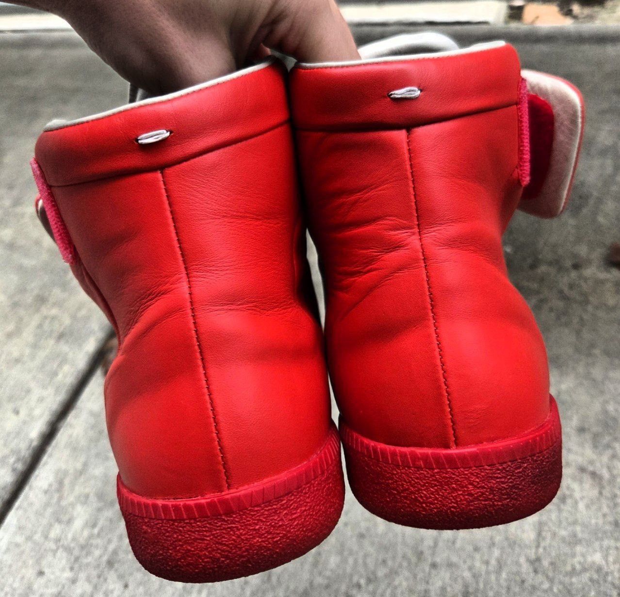 Maison Margiela Maison Margiela High Top Red Leather Sneakers | Grailed