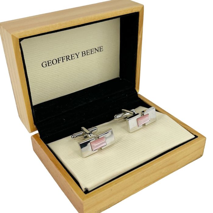 Geoffrey Beene Geoffrey Beene Silvertone Cufflinks Pink Stones Gift Box ...