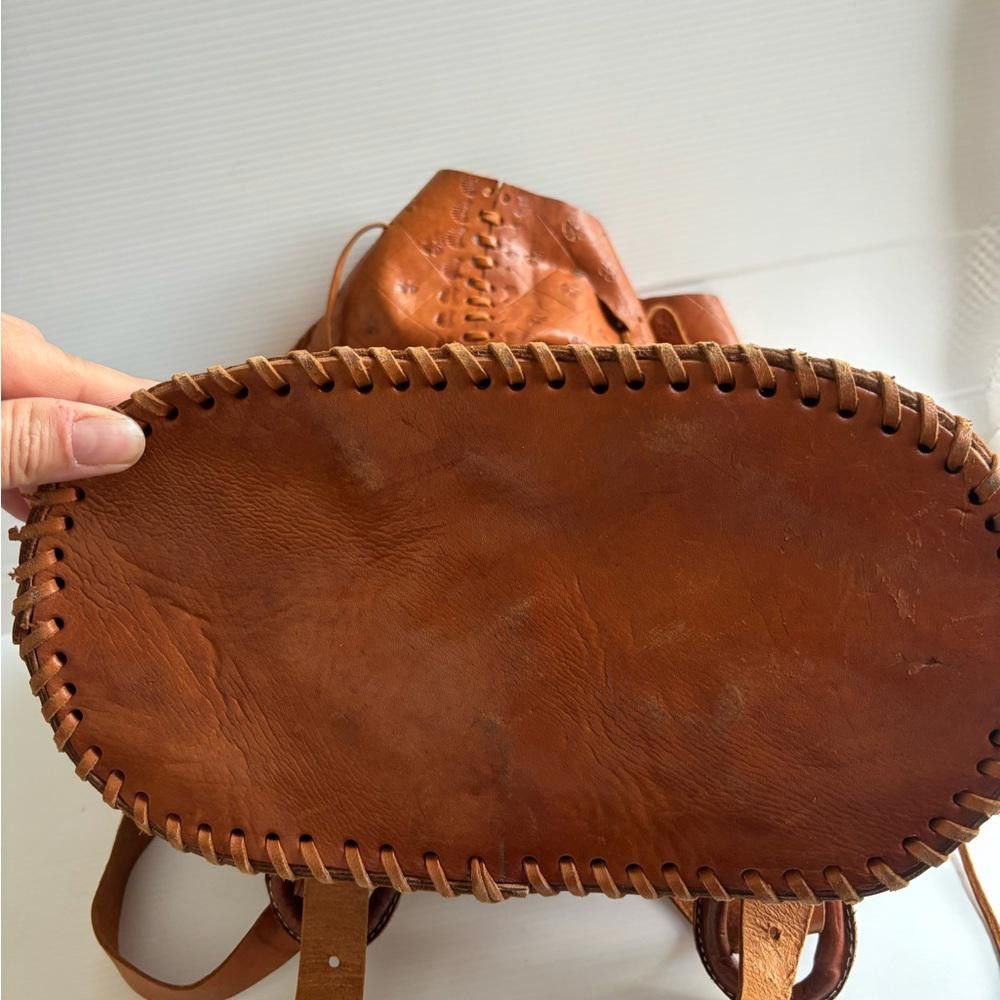 Designer Hand-Tooled Tan Brown Leather Backpack | Grailed