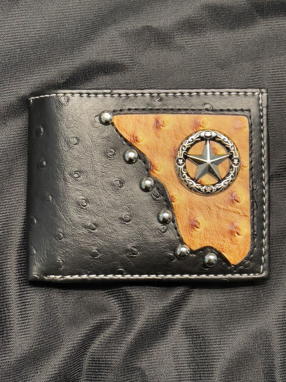 Designer Western Black Ostrich Skin Wallet With Star Emblem Bi Fold ...