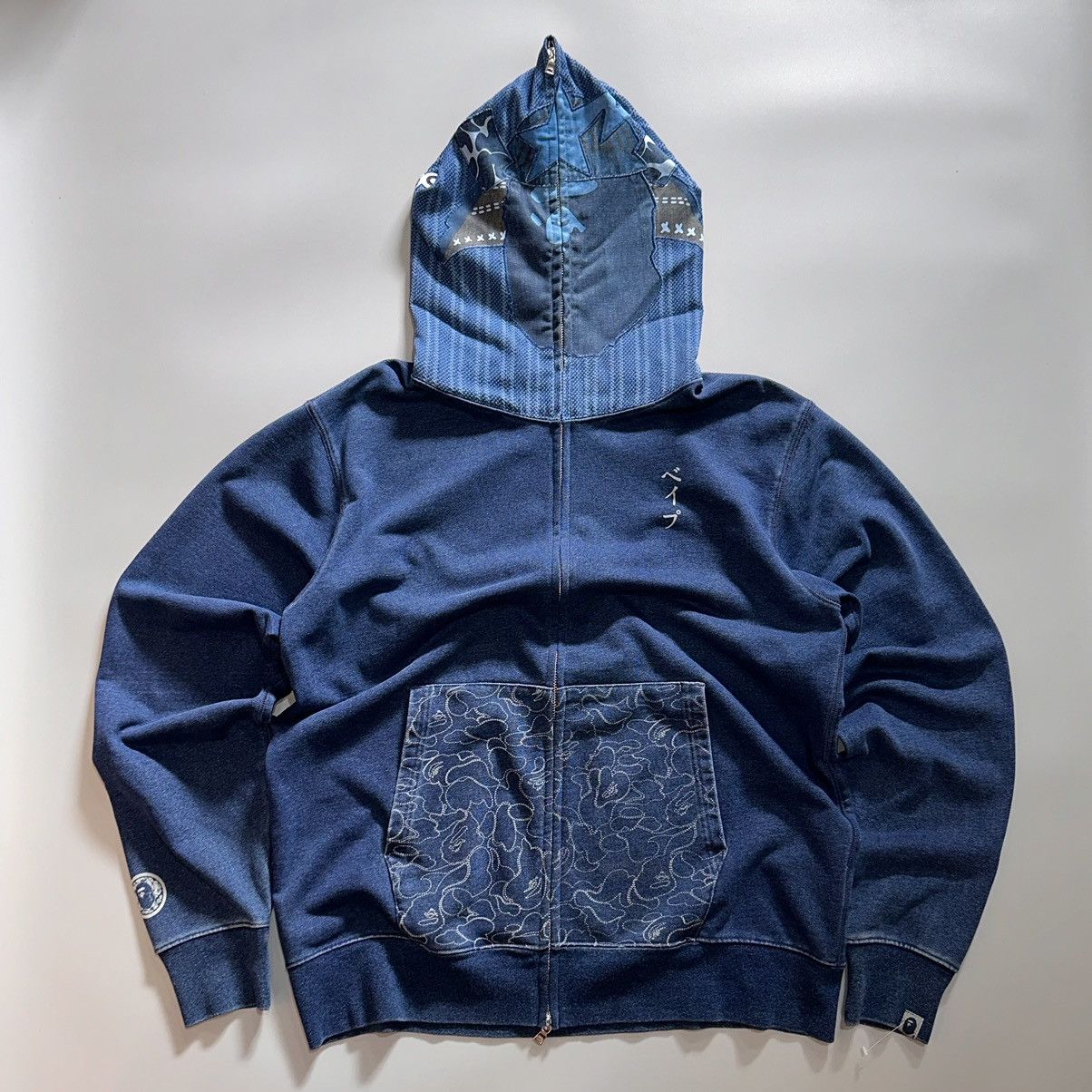 Bape Samurai Indigo Full Zip Hoodie | Grailed