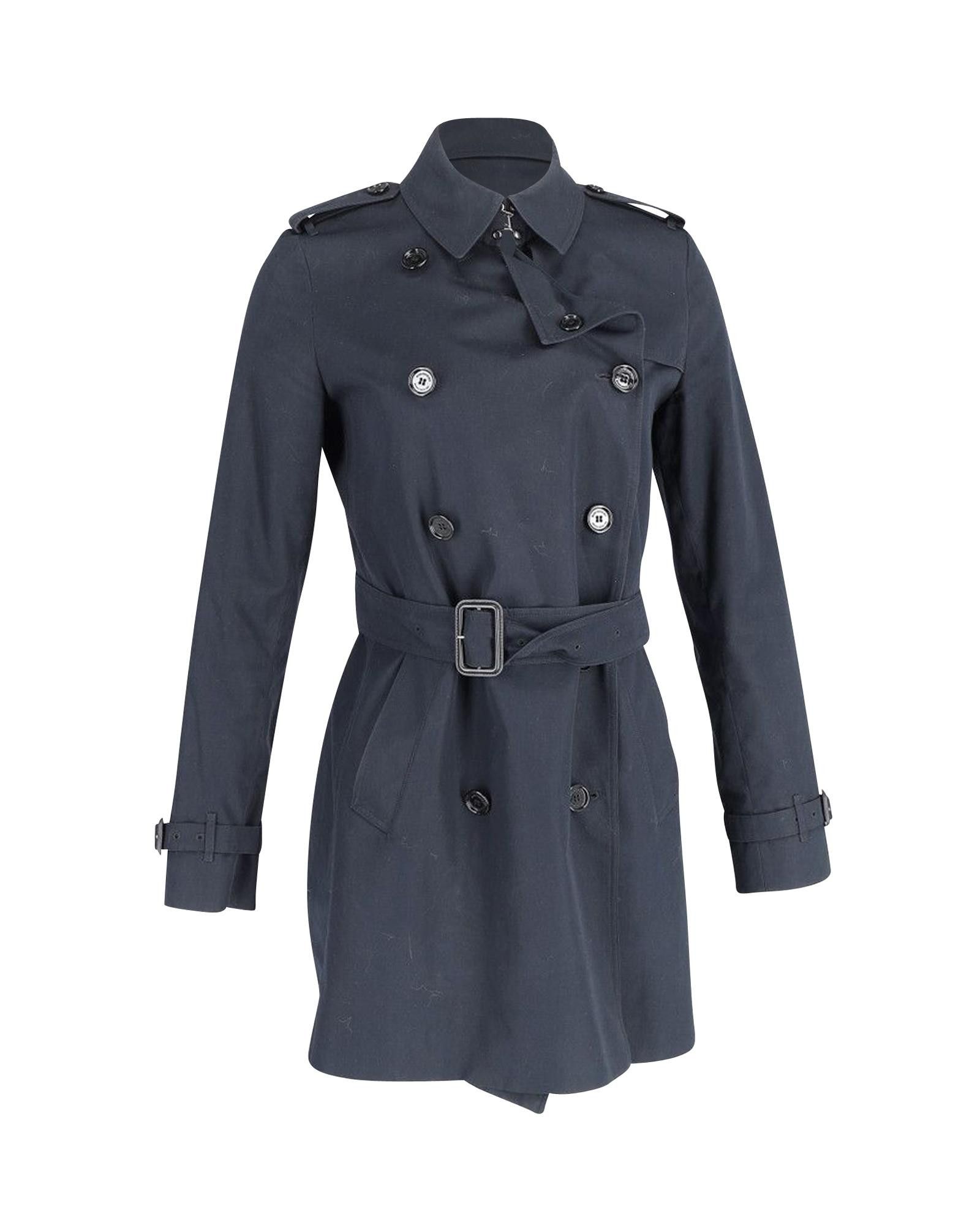 Burberry Classic Navy Blue Cotton Trench Coat with Streamlined ...