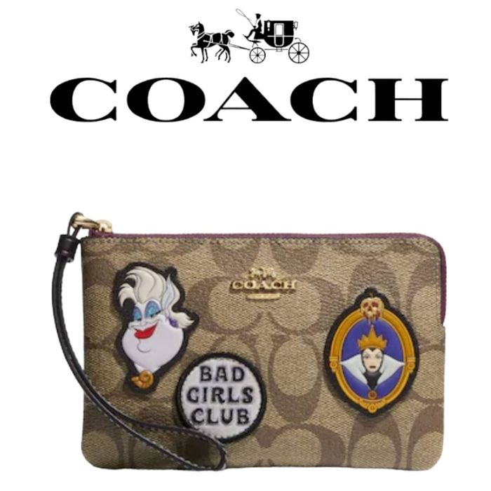Coach New 🎀Coach Disney Corner Zip Wristlet In SigCanvas Patches | Grailed