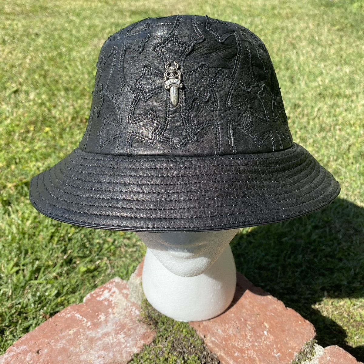 Chrome Hearts Chrome Hearts Leather Cemetery Patch Dagger Bucket Hat ...