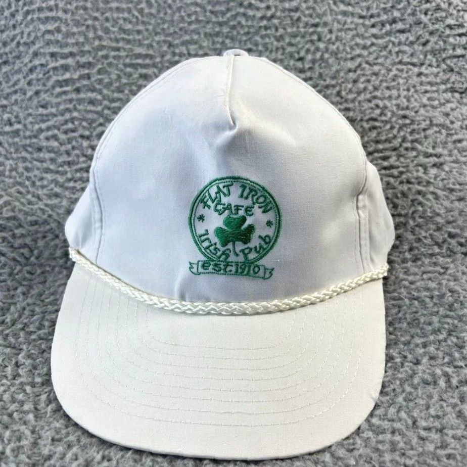 Logo 7 Stylish Embroidered Leather Strap Flat Iron Cafe Irish Pub Hat ...