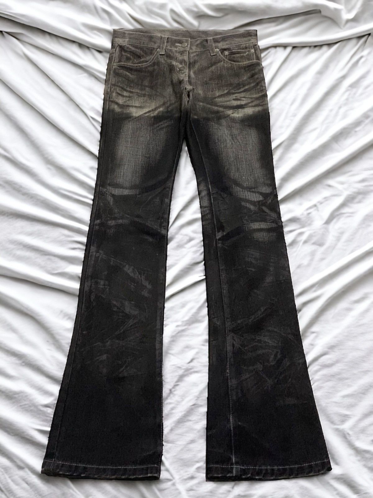 If Six Was Nine Tornado Mart Trompe L’oiel Mud Black Coated Flared ...