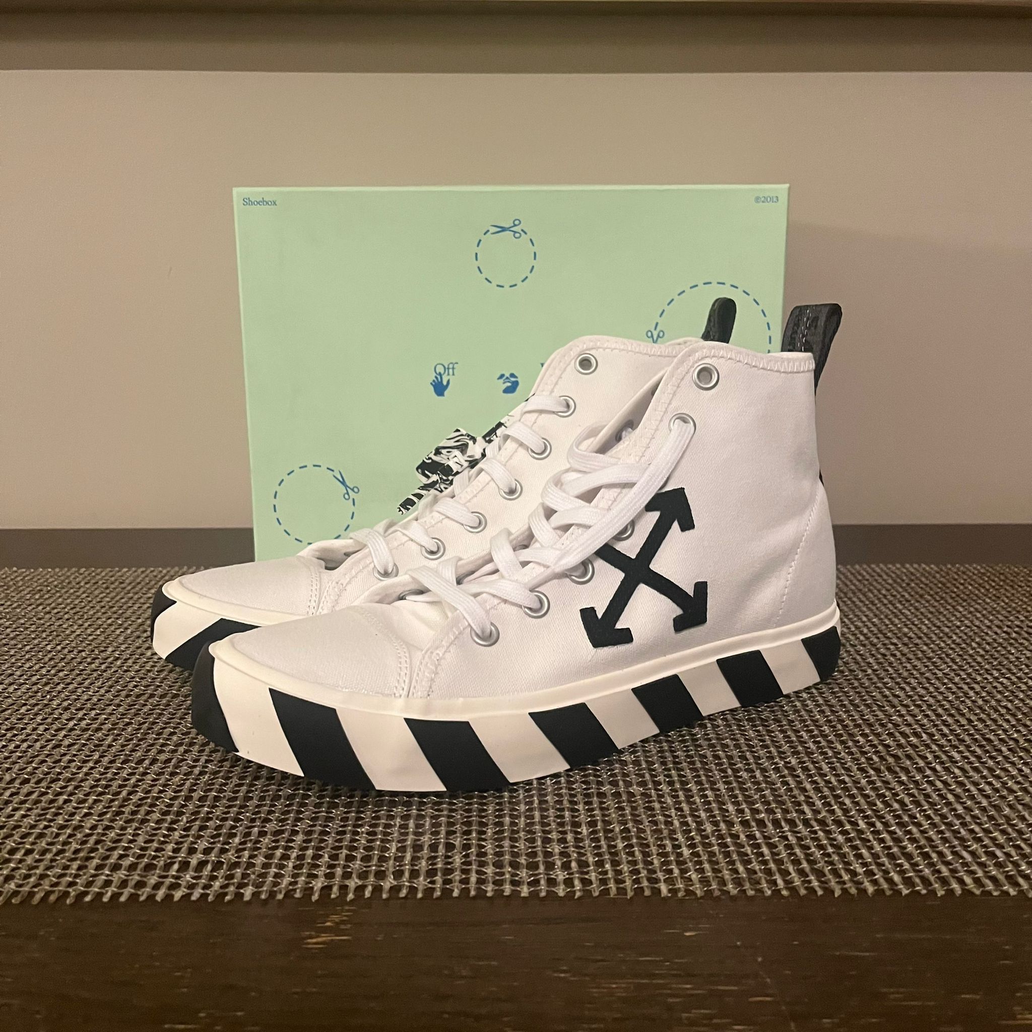 Off-White Mid Top Vulcanized Canvas Sneakers in White / Black | Grailed