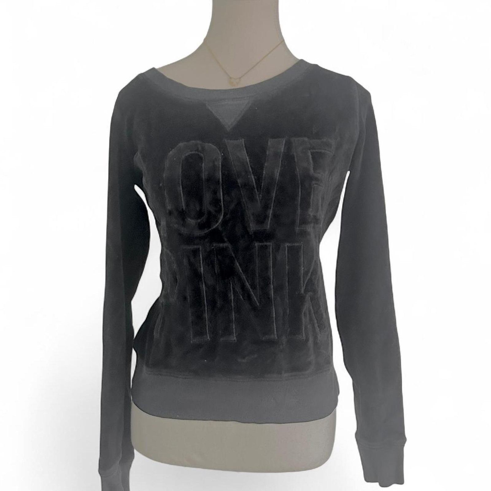 Victoria's Secret LOVE PINK Black Sweatshirt Super Light Weight Velour ...