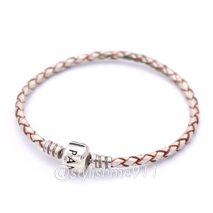 pandora Authentic PANDORA Single Champagne White Leather Bracelet | Grailed