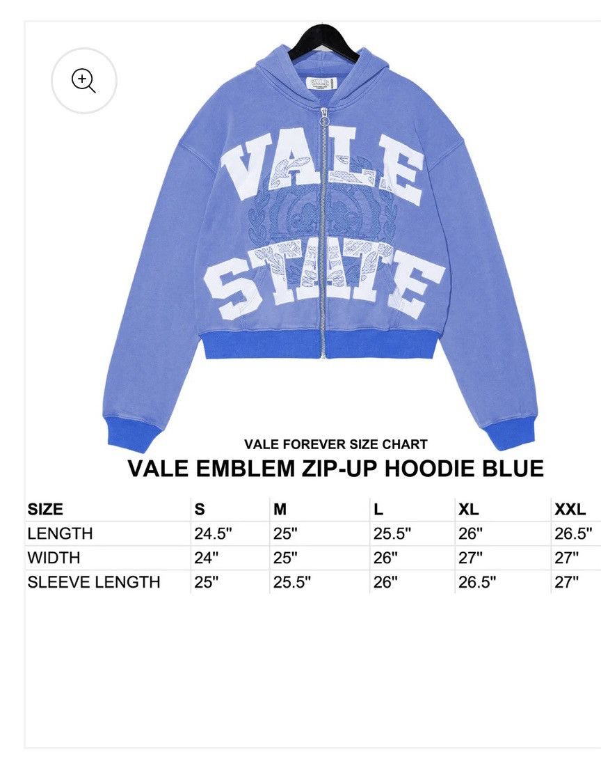Vale Vale Medium Hoodie Big Logo Emblem Zip Up Hoodie Blue White | Grailed