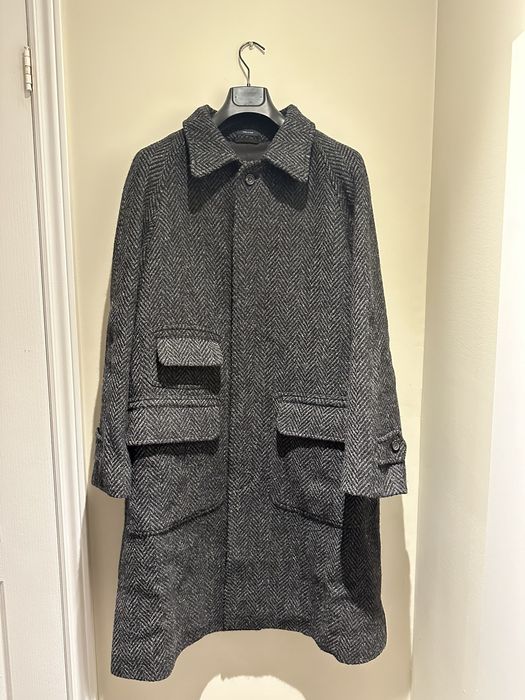 Drakes Drakes Grey Herringbone Wool Raglan Coat | Grailed