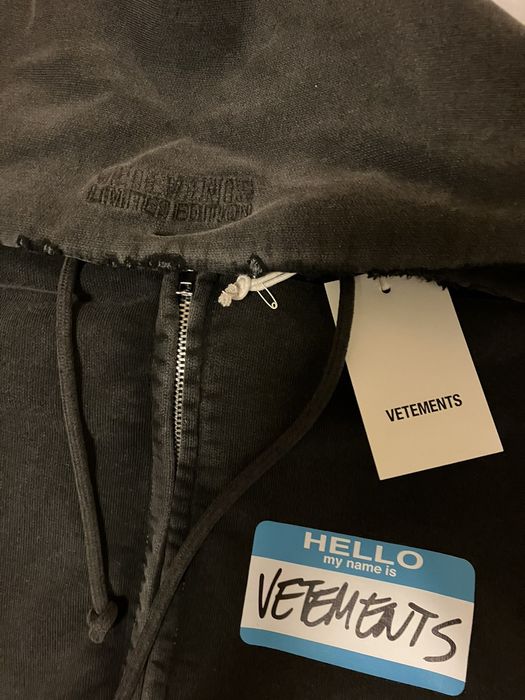 Vetements Hello My Name Is Zip Up Hoodie | Grailed