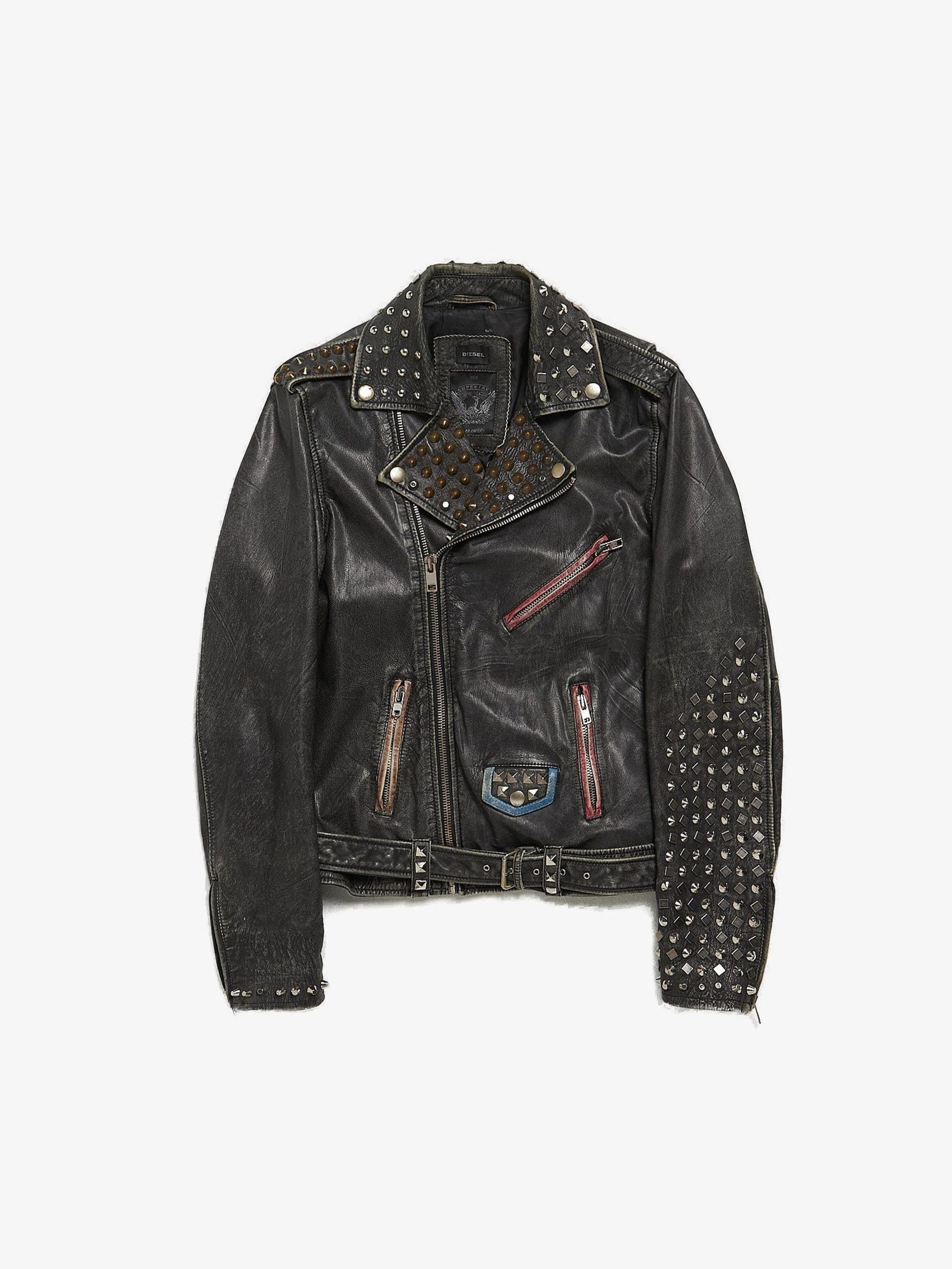 Diesel Dark Gray Washed Studded Copntrast Detailed Goatskin Zipped ...
