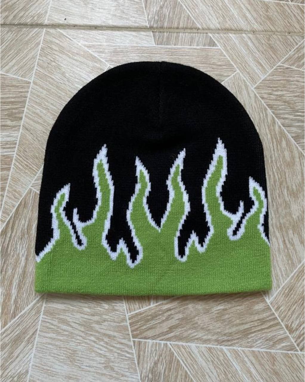 Rare × Vintage Y2K Rare Japanese Green Flame Logo Opium Beanie Hat ...