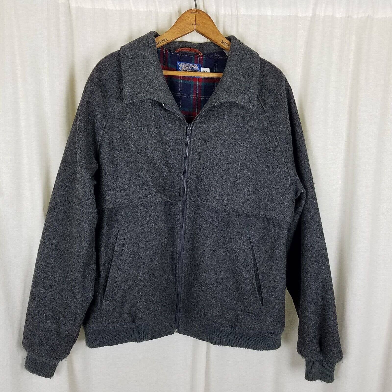 Pendleton Vintage Pendleton Wool Bomber Jacket Knit Trim Plaid USA ...