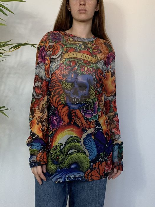Vintage VINTAGE ED HARDY STYLE TATTOO MESH 2000s LONG SLEEVE | Grailed