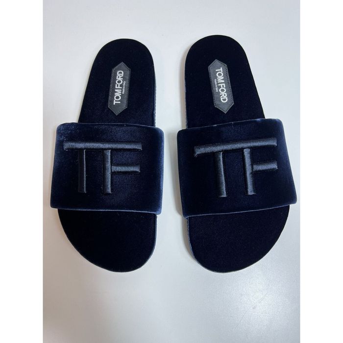 Tom Ford Authentic New Tom Ford Velvet Blue Sandal TF Logo UK 7 | Grailed
