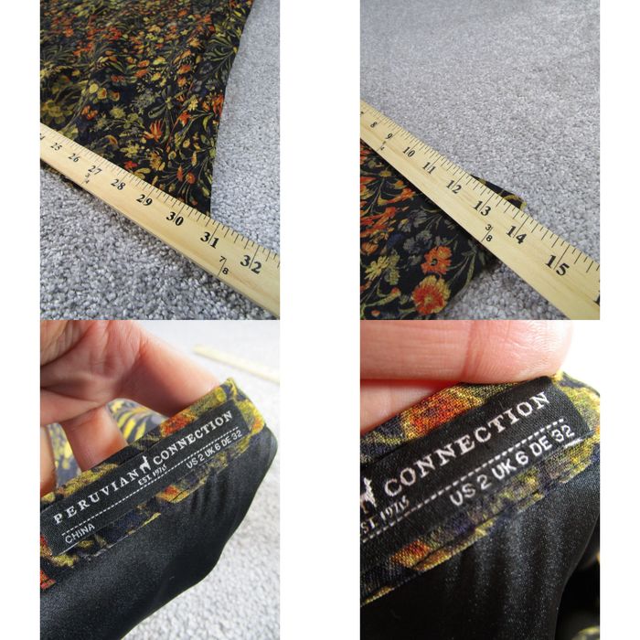 Vintage Peruvian Connection Skirt Womens 2 Black Yellow Floral Tiered ...